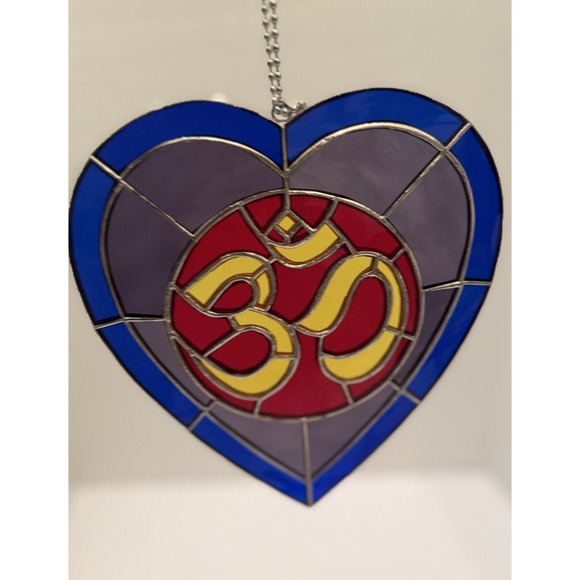 Art | Stained Glass Heart Om Symbol Sun Catcher Mantra Hinduism ...